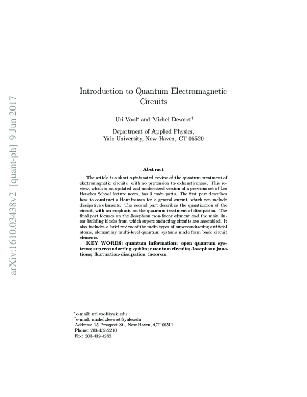 (PDF) Introduction to quantum electromagnetic circuits