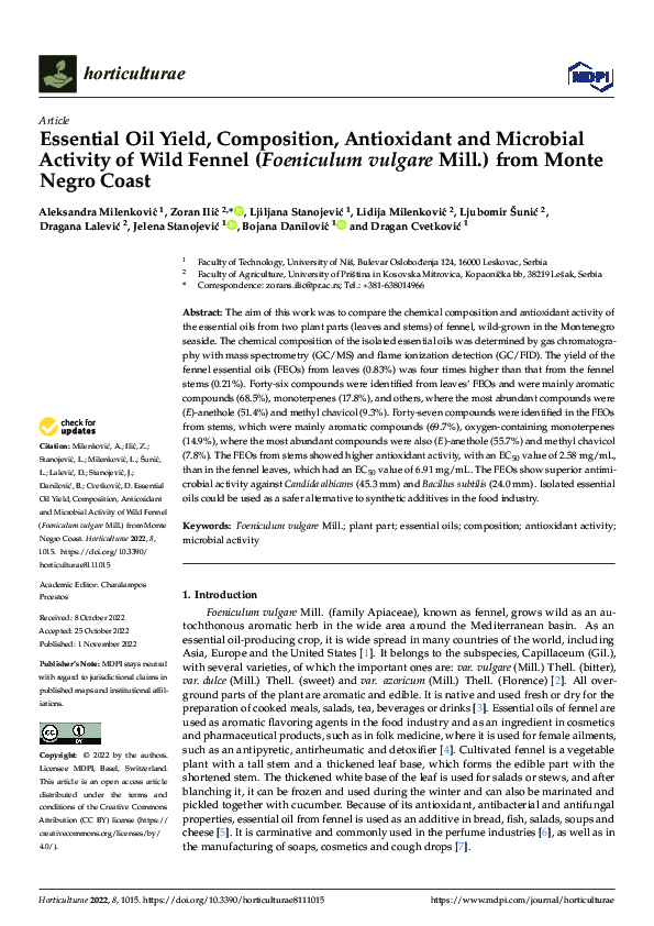 (PDF) Essential Oil Yield, Composition, Antioxidant and Microbial ...
