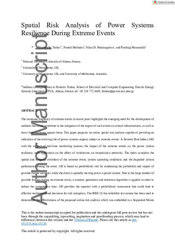 (PDF) Spatial Risk Analysis of Power Systems Resilience During Extreme Events