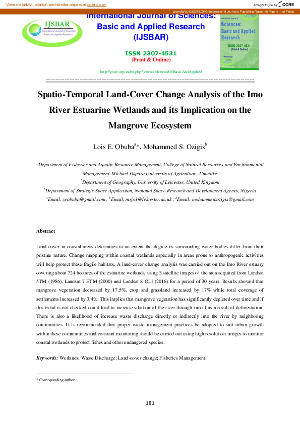 (PDF) Spatio-Temporal Land-Cover Change Analysis of the Imo River Estuarine Wetlands and its ...