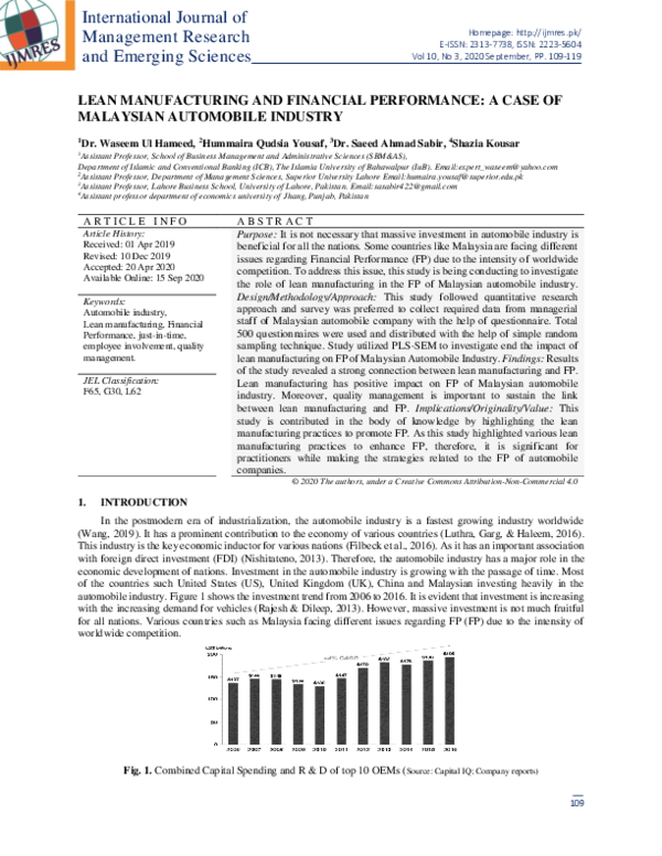 (PDF) Lean Manufacturing and Financial Performance: A Case of Malaysian Automobile Industry