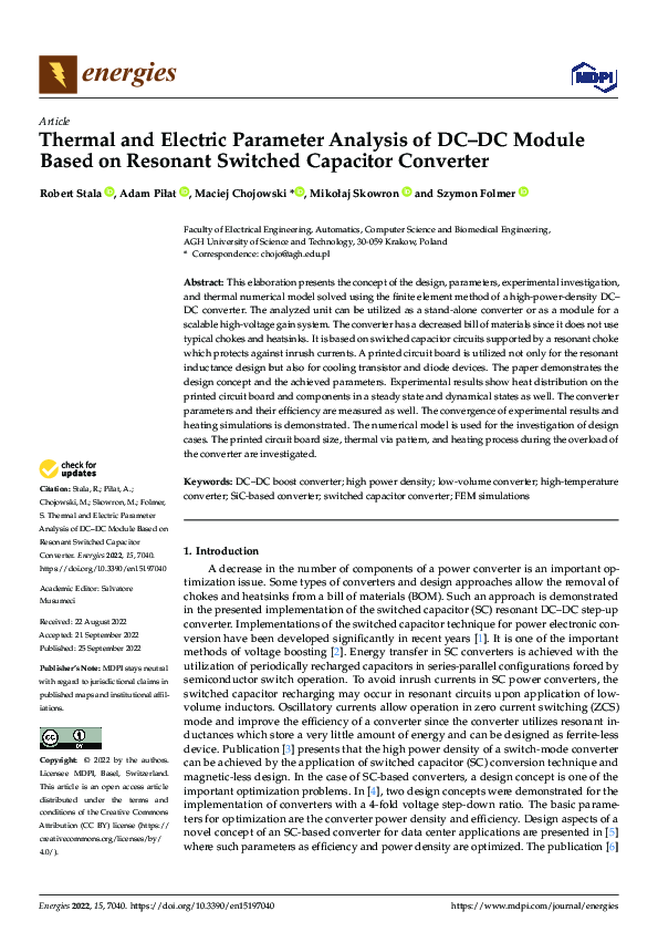 (PDF) Thermal and Electric Parameter Analysis of DC–DC Module Based on Resonant Switched ...