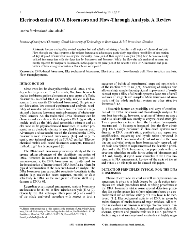 (PDF) Electrochemical DNA Biosensors and Flow-Through Analysis. A ...