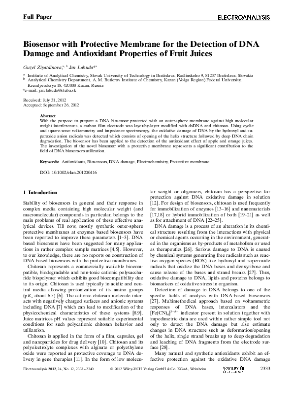 (PDF) Biosensor with Protective Membrane for the Detection of DNA ...