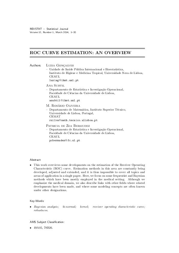 (PDF) ROC curve estimation: an overview