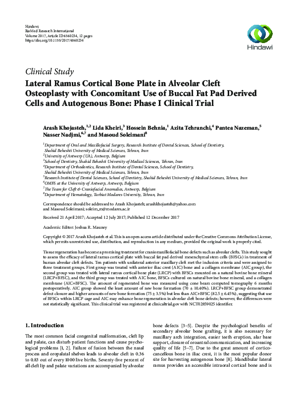 (PDF) Lateral Ramus Cortical Bone Plate in Alveolar Cleft Osteoplasty ...