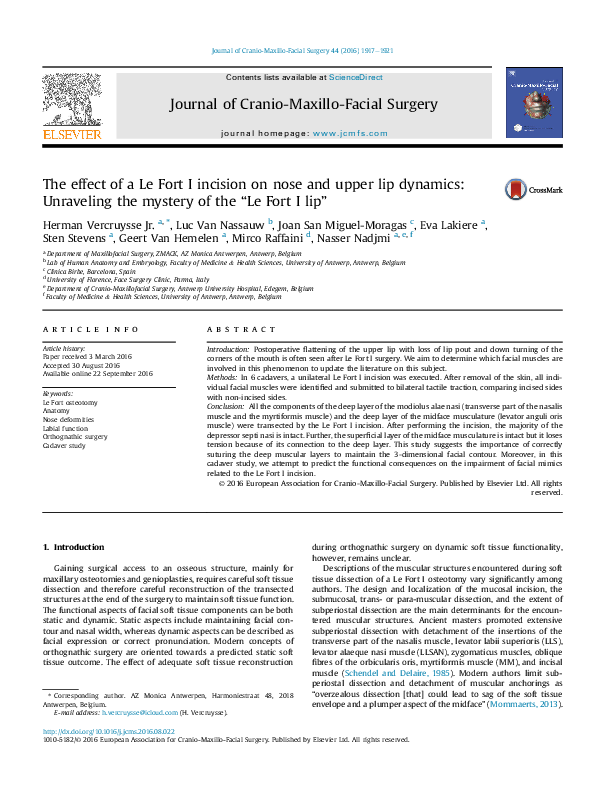 (PDF) The effect of a Le Fort I incision on nose and upper lip dynamics ...