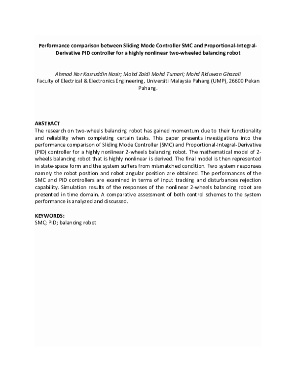 (PDF) Performance comparison between Sliding Mode Controller SMC and Proportional-Integral ...