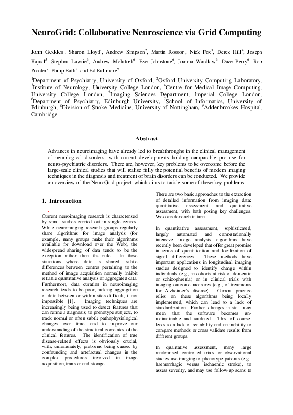 (PDF) NeuroGrid:“Collaborative Neuroscience via Grid Computing”