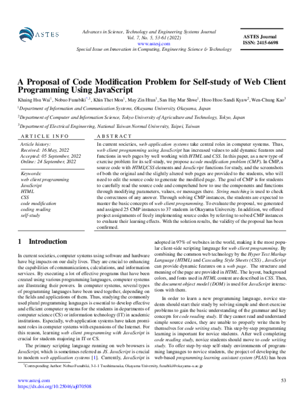 (PDF) A Proposal of Code Modification Problem for Self-study of Web ...