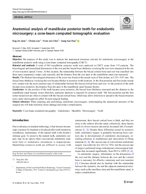(PDF) Anatomical analysis of mandibular posterior teeth for endodontic microsurgery: a cone-beam ...