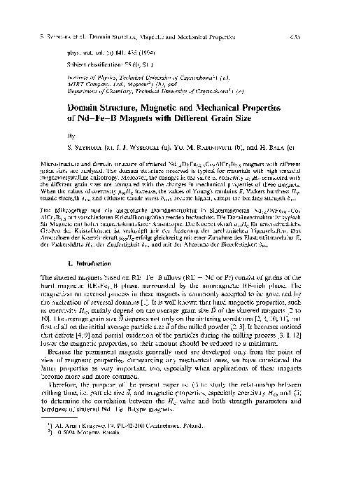 (PDF) Domain structure, magnetic and mechanical properties of Nd Fe B ...