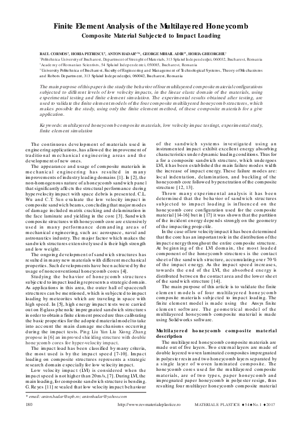 Pdf Finite Element Analysis Of The Multilayered Honeycomb Composite Material Subjected To