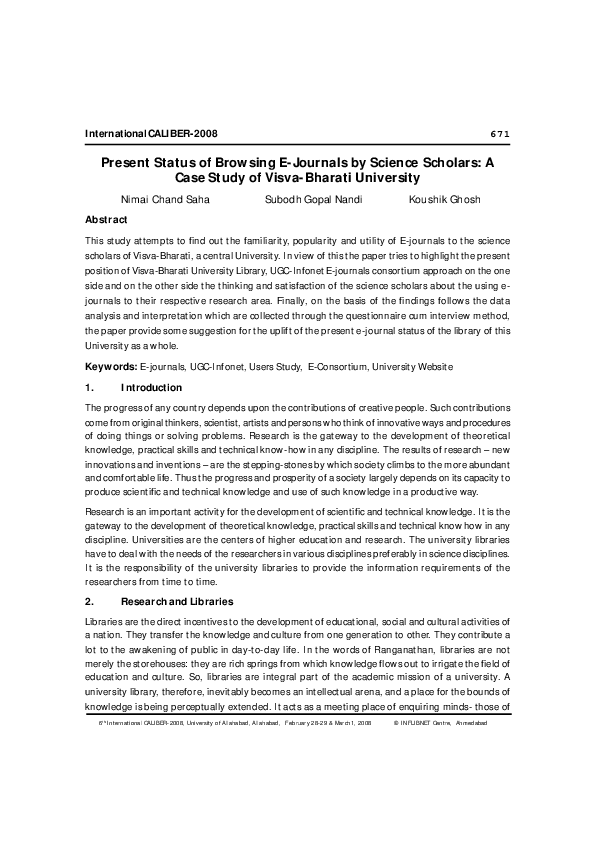 (PDF) Present Status of Browsing E-Journals by Science Scholars: A Case ...