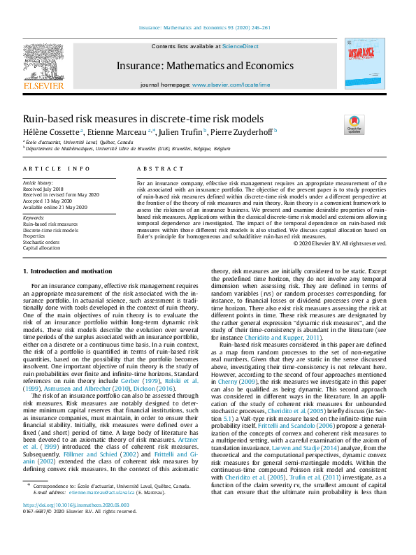(PDF) Ruin-based risk measures in discrete-time risk models