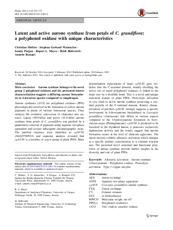 (PDF) Latent and active aurone synthase from petals of C. grandiflora: a polyphenol oxidase with ...