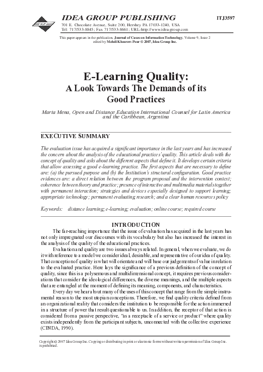 (PDF) E-Learning Quality