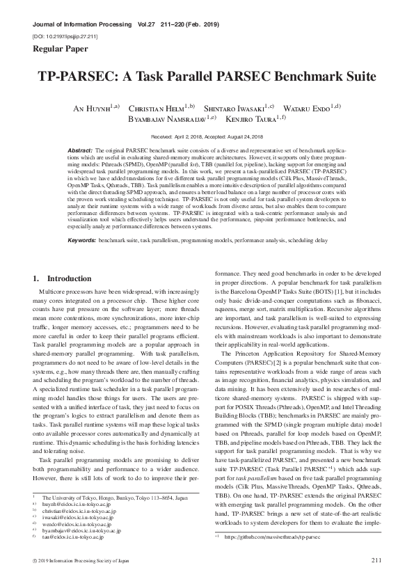 (PDF) TP-PARSEC: A Task Parallel PARSEC Benchmark Suite