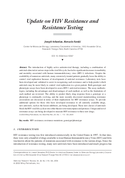(PDF) Update on HIV resistance and resistance testing