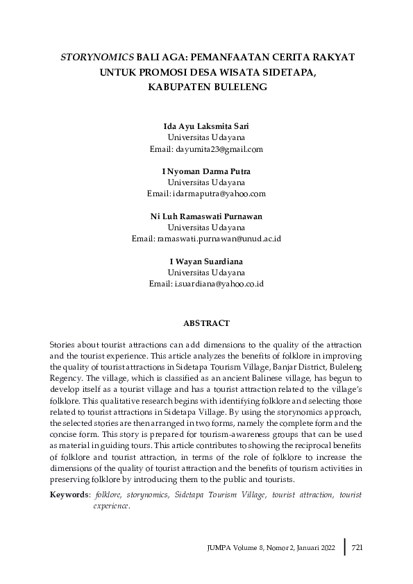 (PDF) Storynomics Bali Aga: Pemanfaatan Cerita Rakyat untuk Promosi Desa Wisata Sidetapa ...