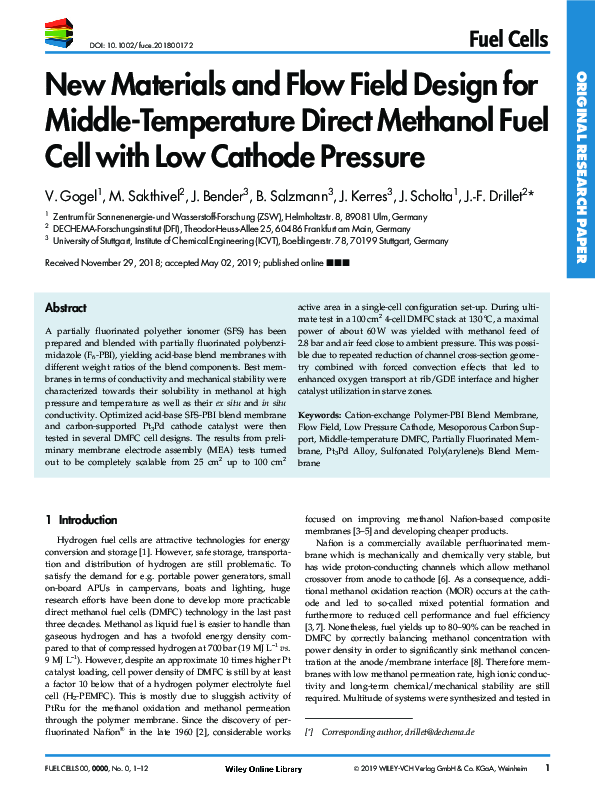 (PDF) New Materials and Flow Field Design for Middle‐Temperature Direct Methanol Fuel Cell with ...