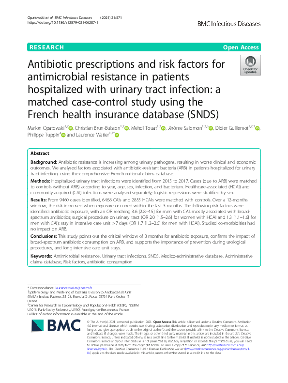 (PDF) Antibiotic prescriptions and risk factors for antimicrobial resistance in patients ...
