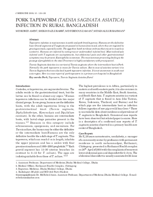 (PDF) Pork Tapeworm ( Taenia Saginata Asiatica ) Infection in Rural ...