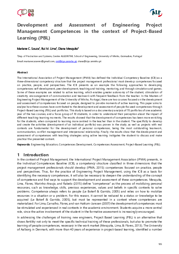 (PDF) Development and assessment of engineering project management competences in the context of ...