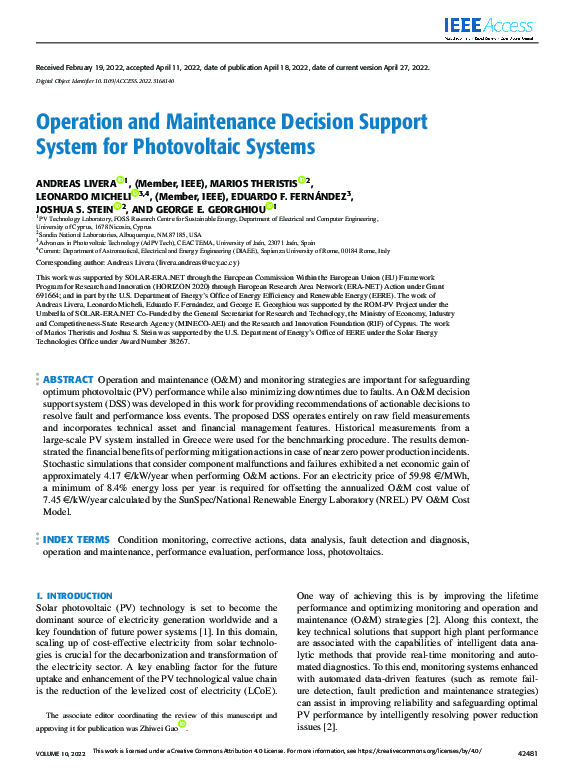 (PDF) Operation and Maintenance Decision Support System for Photovoltaic Systems