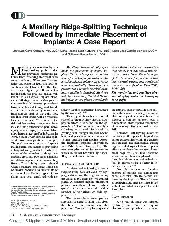 (PDF) A Maxillary Ridge-Splitting Technique Followed by Immediate ...