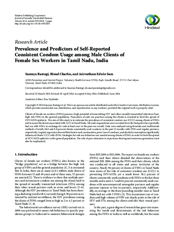 Pdf Prevalence And Predictors Of Self Reported Consistent Condom Usage Among Male Clients Of