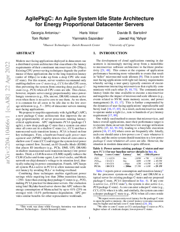 (PDF) AgilePkgC: An Agile System Idle State Architecture for Energy Proportional Datacenter Servers
