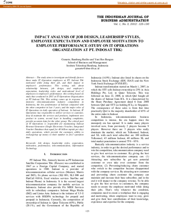 (PDF) Impact Analysis of Job Design, Leadership Styles, Employee Expectation and Employee ...