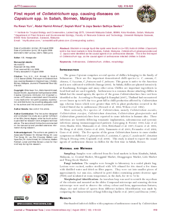 (PDF) First report of Colletotrichum spp. causing diseases on Capsicum ...