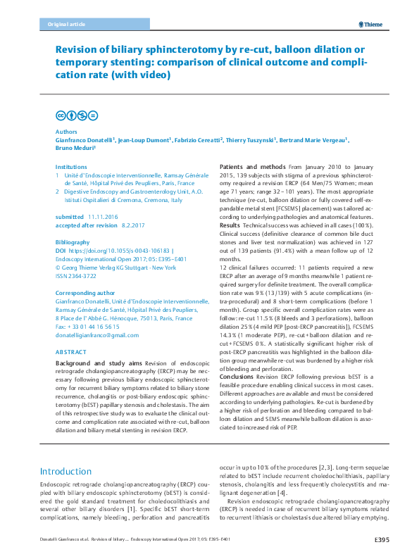 (PDF) Revision of biliary sphincterotomy by re-cut, balloon dilation or ...
