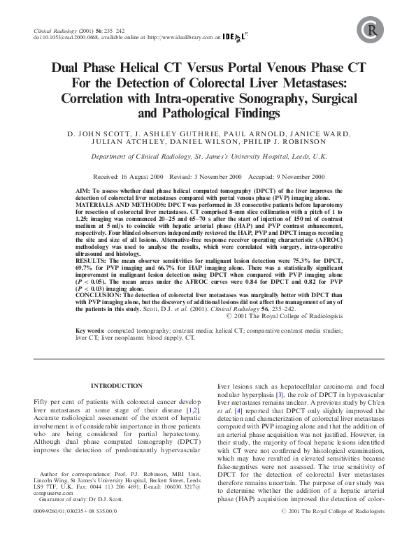(PDF) Dual Phase Helical CT Versus Portal Venous Phase CT For the ...