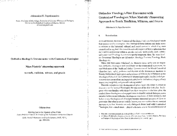 (PDF) Ath. N. PAPATHANASIOU, Orthodox Theology’s First Encounter with Contextual Theologies