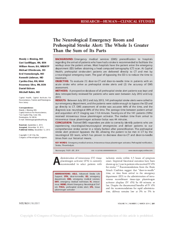 (PDF) The Neurological Emergency Room and Prehospital Stroke Alert