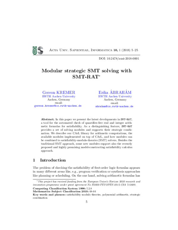 (PDF) Modular strategic SMT solving with SMT-RAT | Erika Abraham ... (PDF) Modular strategic SMT solving with SMT-RAT | Erika Abraham ...