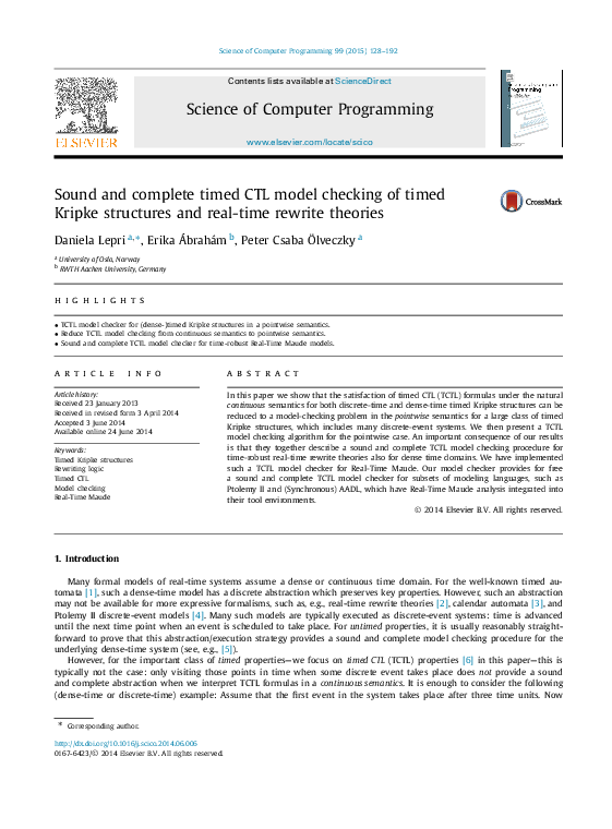 Pdf Sound And Complete Timed Ctl Model Checking Of Timed Kripke