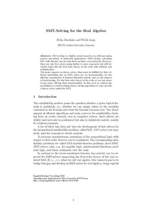 (PDF) SMT-Solving for the First-Order Theory of the Reals