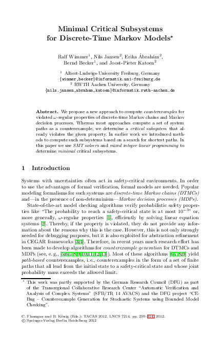 Pdf Minimal Critical Subsystems For Discrete Time Markov Models