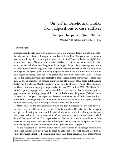(PDF) On ‘on’ in Ossetic and Uralic: from adpositions to case suffixes