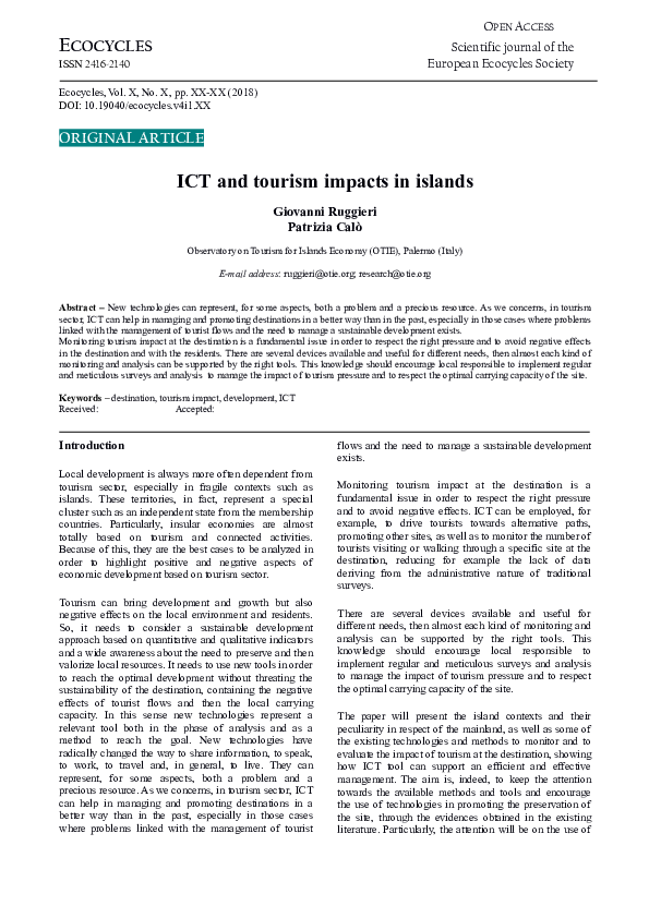 (PDF) ICT and tourism impacts in islands