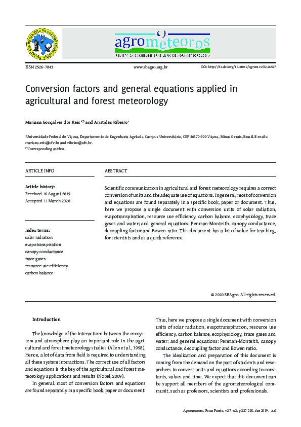 (PDF) Conversion factors and general equations applied in agricultural ...