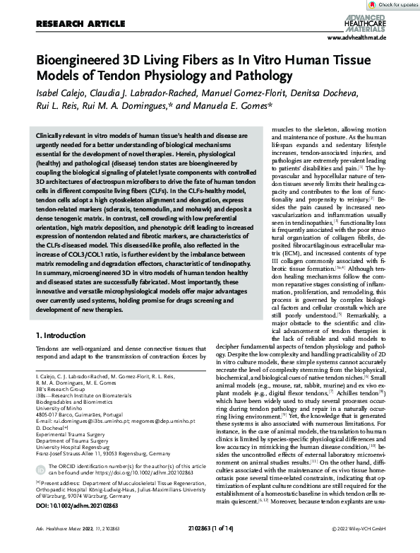 (PDF) Bioengineered 3D Living Fibers as In Vitro Human Tissue Models of ...