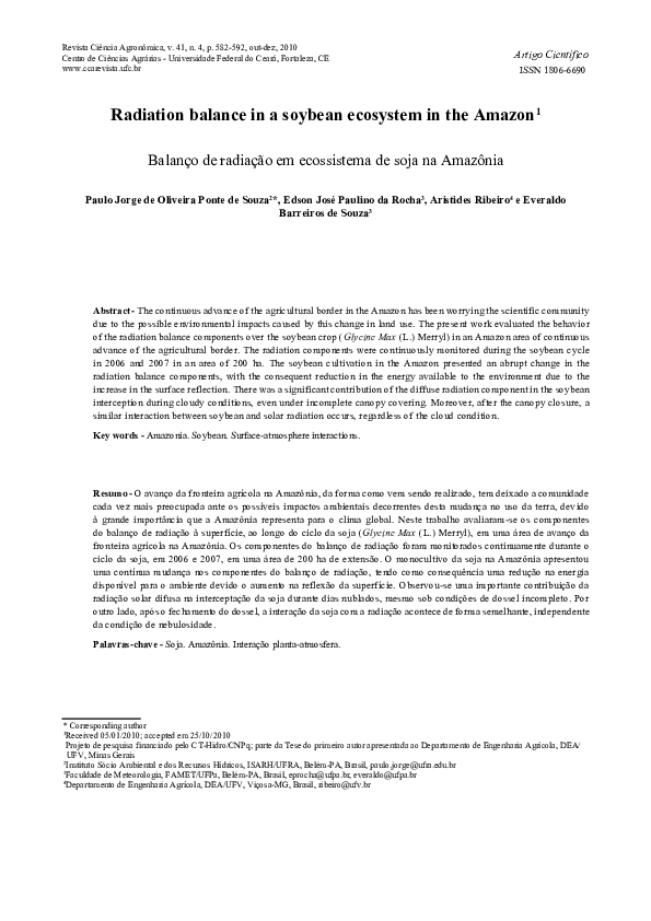 (PDF) Radiation balance in a soybean ecosystem in the Amazon