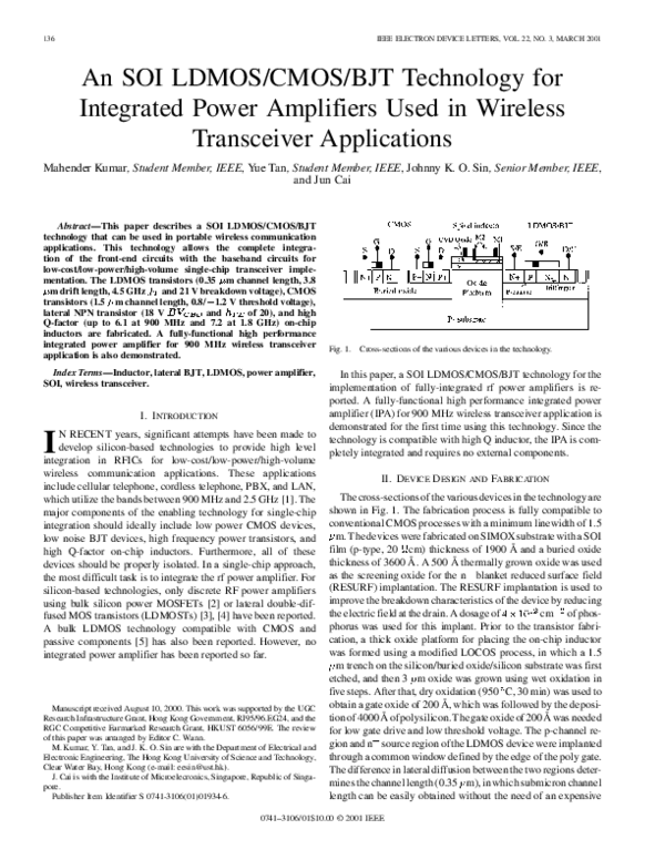 (PDF) An SOI LDMOS/CMOS/BJT technology for integrated power amplifiers used in wireless ...