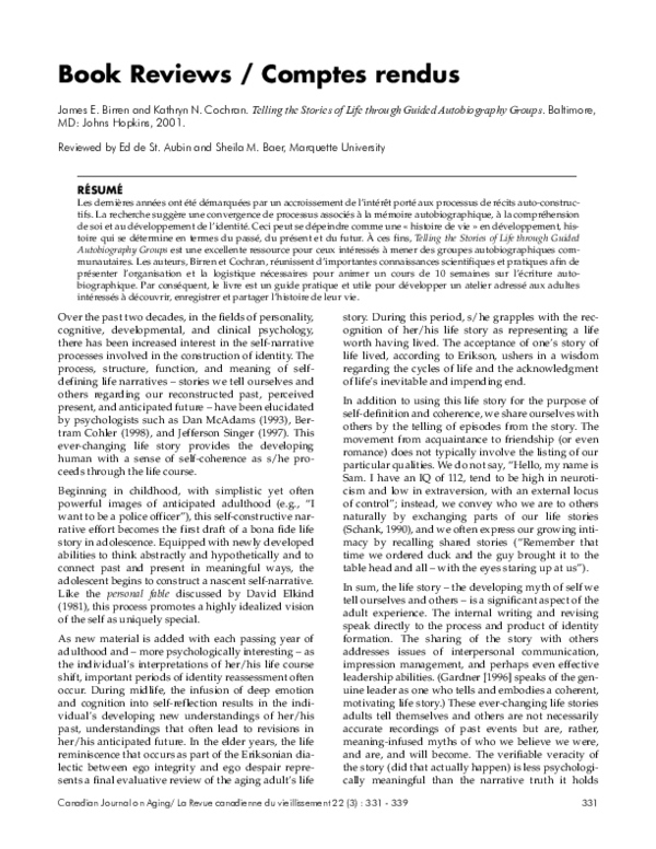 (PDF) James E. Birren and Kathryn N. Cochran. Telling the Stories of ...