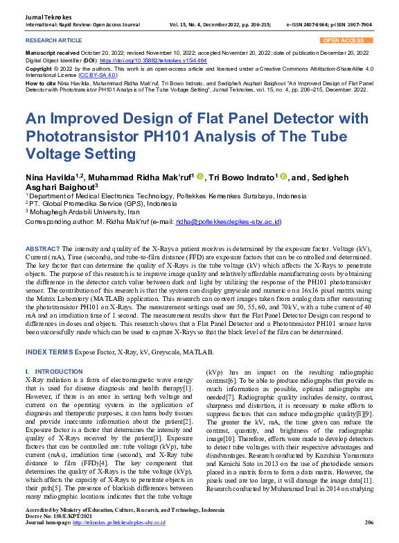 (PDF) An Improved Design of Flat Panel Detector with Phototransistor PH101 Analysis of The Tube ...